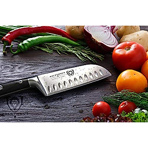 Dalstrong Santoku Knife - 5 inch - Gladiator Series Elite - Forged German High Carbon Steel - Black G10 Handle Kitchen Knife - Asian Vegetable Cooking Knife - Sheath Included - NSF Certified