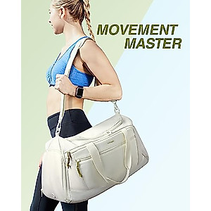 Gym Bag, BAGSMART 31L Sports Travel Duffle Bag With Shoe Compartment, Waterproof Gym Duffel Bag for Men/Women Travel, Carry On Weekender Workout Bag, Beige