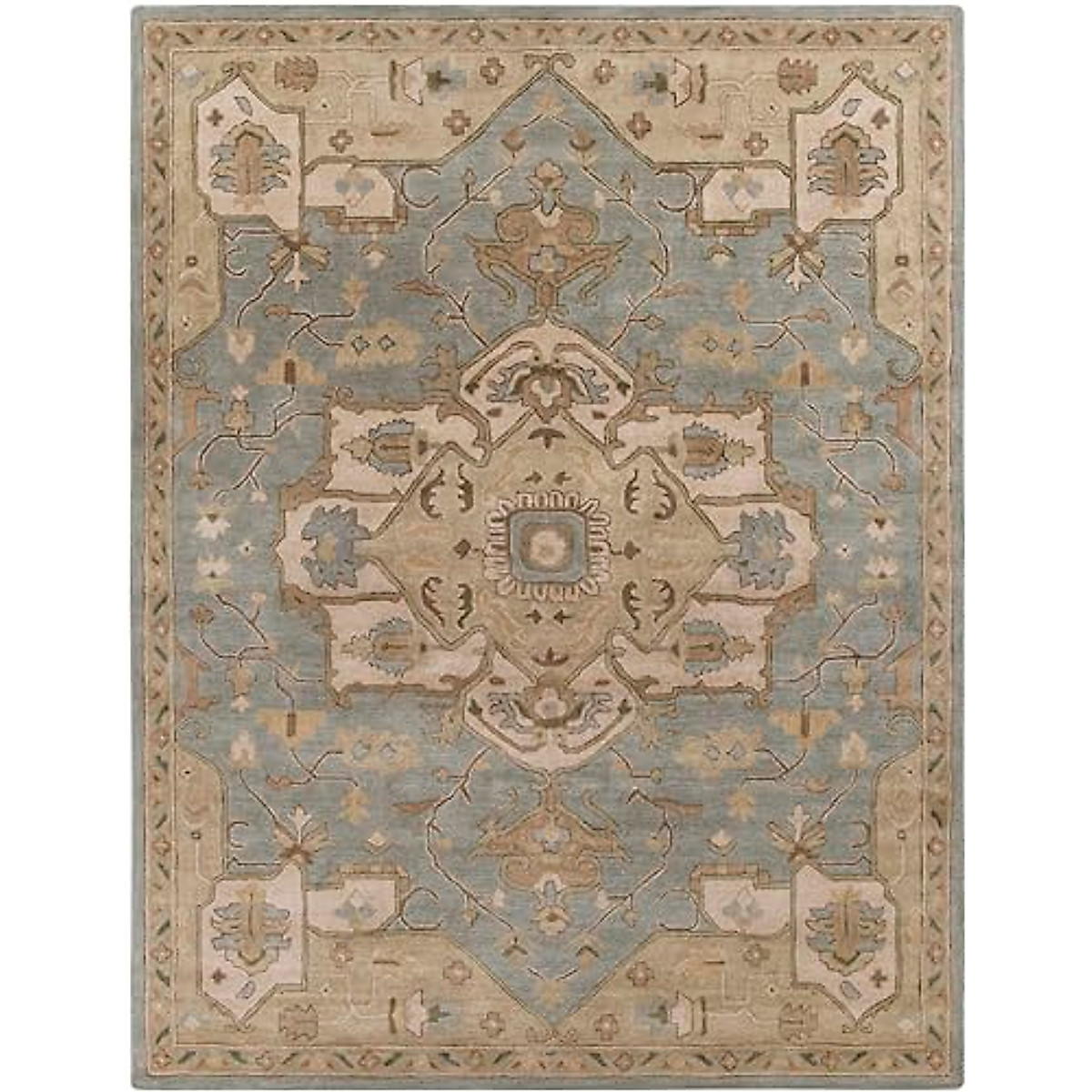 Mark&Day Wool Rugs, 8x10 Roblin Traditional Medium Gray Area Rug, Brown Blue Beige Carpet for Living Room, Bedroom or Kitchen (7'6" x 9'6")