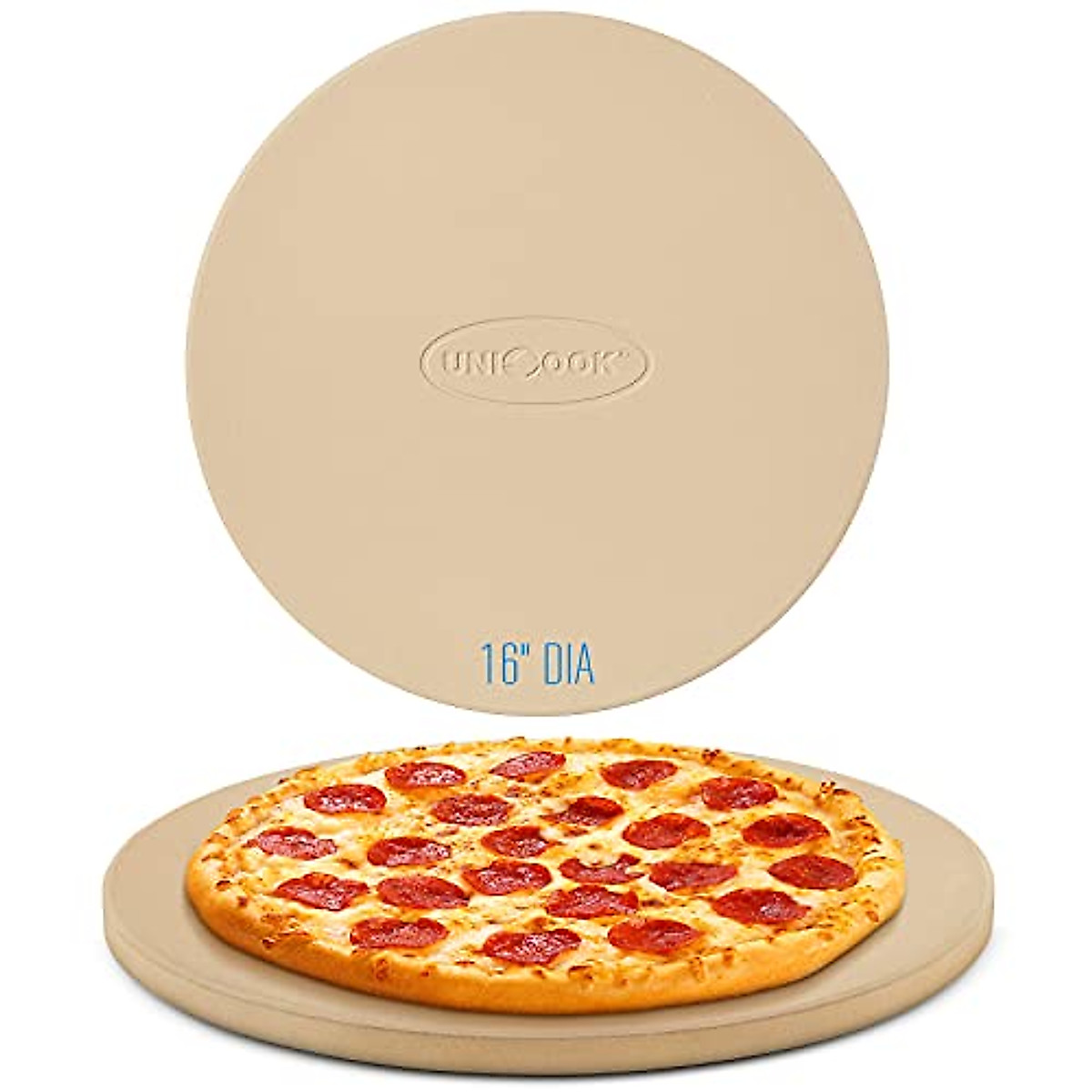 Unicook 16 Inch Round Pizza Baking Stone, Heavy Duty Cordierite Pizza Stone for Oven and Grill, Thermal Shock Resistant, Ideal for Baking Crisp Crust Pizza, Bread and More, Includes Scraper