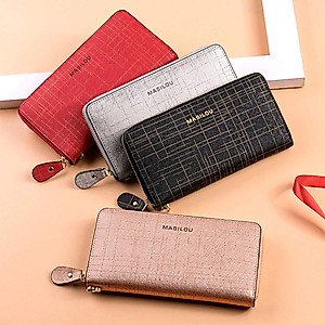 Wallet for Women Wristlet Large Cell Phone Wallet Case Pocket Long Card Holder Coin Purse Bifold RFID Blocking Zipper Clutch Handbag Leather Travel Evening Bag Gifts for Girls Ladies (Black 01)