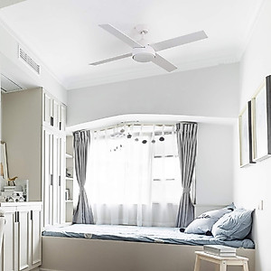 FINXIN Indoor Ceiling Fan Light Fixtures Remote LED 52 White Ceiling Fans for Bedroom,Living Room,Dining Room Including Motor,4-Blades,Remote Switch