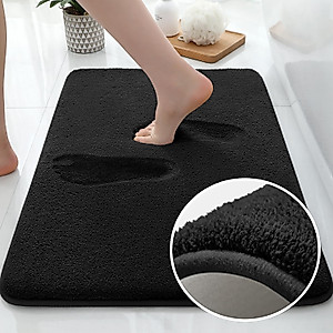 HOMEIDEAS Bathroom Rug, Upgraded Soft Extra Thick Absorbent Memory Foam, Washable Toilet Bath Mat (Black, 17x24)