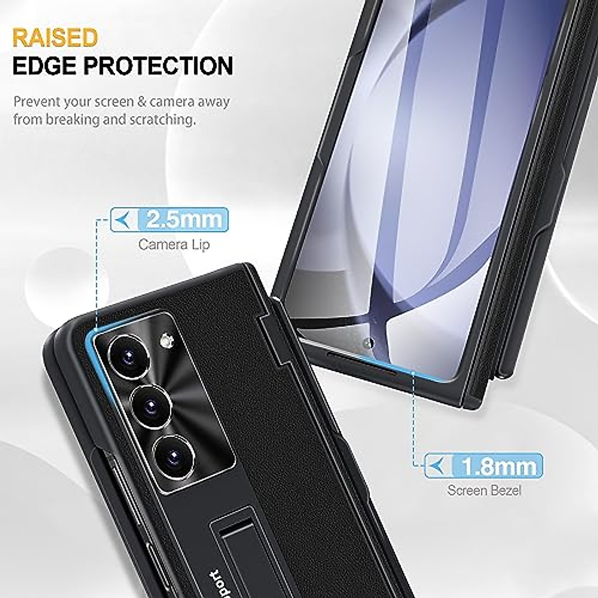 Fingic for Samsung Galaxy Z Fold 5 Case [with S Pen & Built in Screen Protector & S Pen Holder ] Kickstand Hinge Protection Military Grade Drop Tested 360° Full Body Protective Phone Case,7.6"(Black)