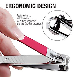 ecoed Nail Clippers Set, Thick Nails Cutter Manicure Set with Tweezer Set and Pointed Hair Removal Tweezers for Eyebrow Plucking & Nail Trimming PINK