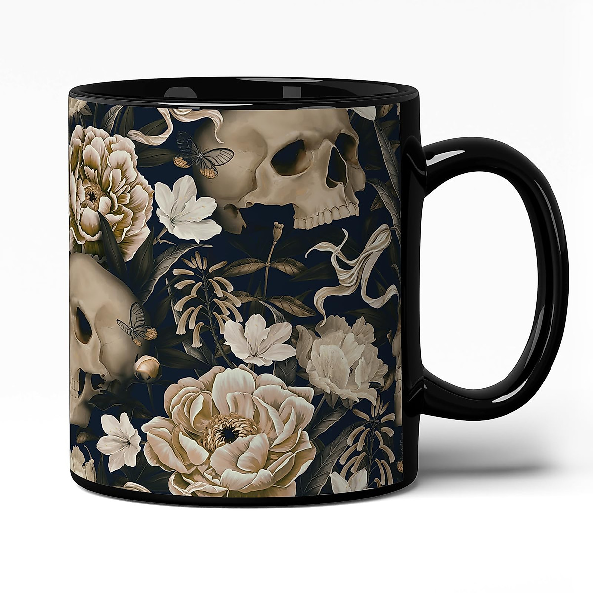 GotPrint Dark Skull Halloween Theme Pumpkin Mugs, Halloween Ghost Mug, Ceramic Coffee Cup, Spooky Season Halloween Gifts for Women, Men, Kids, Birthday, Thanksgiving, Black, 11oz