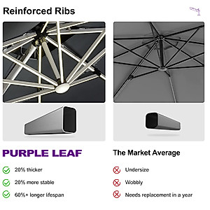 PURPLE LEAF 9 Feet Double Top Deluxe Solar Powered LED Square Patio Umbrella Offset Hanging Umbrella Outdoor Market Umbrella Garden Umbrella, Grey
