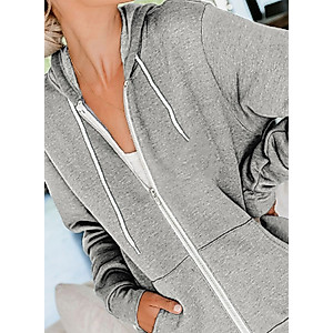 Dokotoo Women's Fall Solid Color Oversized Full Zip Up Hoodie Long Sleeve Plus Size Ladies Hooded Gray Sweatshirts Pockets Jacket Coat for Women Teen Girls 2024 Fashion Casual Large