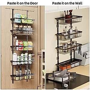 Over The Door Pantry Organizer 5 Tier,Pantry Organization and Storage,Heavy-Duty Metal Pantry Door Organizer with 5 Baskets,Adjustable Hooks for Doors Thickness Between 1.5 to 3 inch