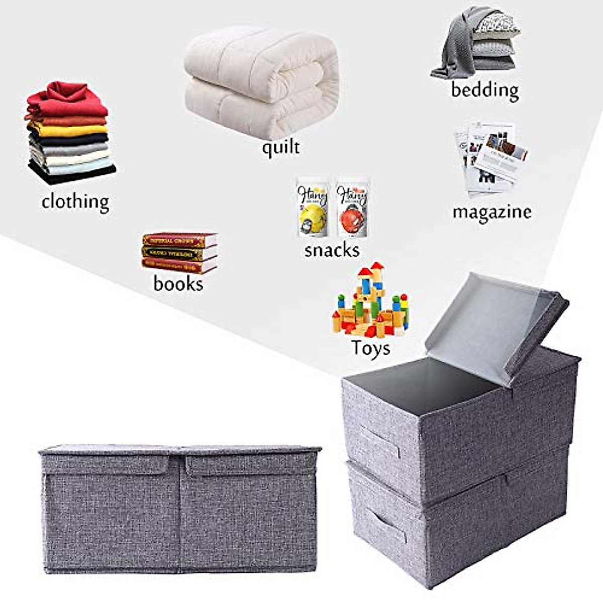 Large Storage Bins With Lids and Handles Stackable Storage Bins for Closet Foldable Fabric Linen Closet Organizers and Storage Baskets Storage Boxes Organization Containers for Shelf Bedroom 2-Pack