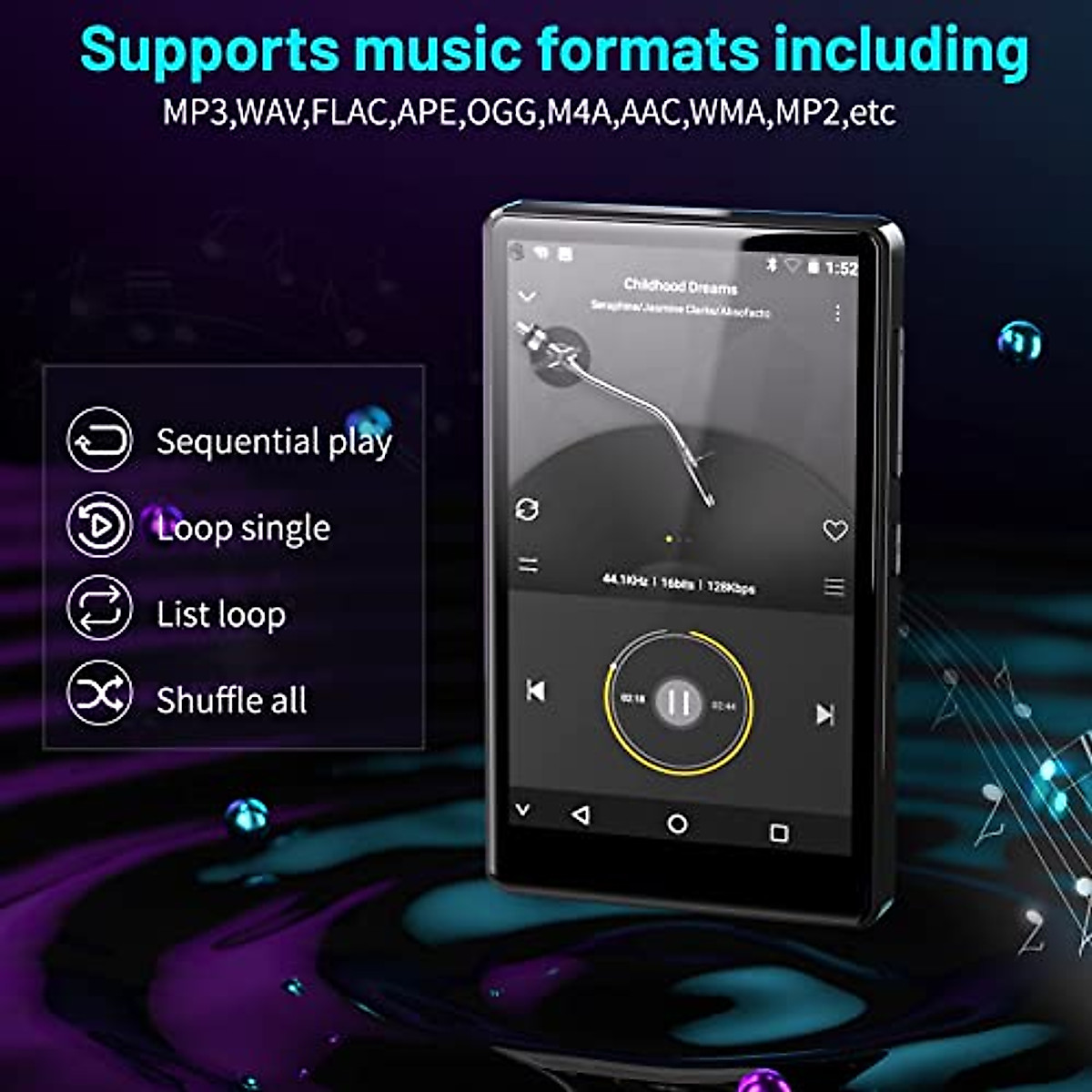 Luoran Mp3 Player Bluetooth with Spotify for Kids, Audible,Browser(Removable),Amazon Music,4.0" IPS Display MP4 Portable Music Player,Full Touchscreen Metal Frame & Glass Back Up to 256GB