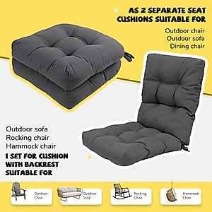 RACLVAY Outdoor Chair Cushions, Outdoor Cushions, Patio Chair Cushions, Indoor Full-Length Ties for Non-Slip Support, Premium Comfortable Thick Fiber, Set of 2 (Grey, 17x17 Inch)