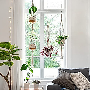 Mkono Macrame Plant Hanger Set of 5 Indoor Wall Hanging Planter Basket Flower Pot Holder Boho Home Decor Gift Box