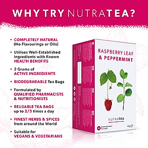 Nutra Tea - Raspberry Leaf & Peppermint Tea - Raspberry Leaf Tea For Pregnancy & Expectant Mothers - 20 Tea Bags - Herbal Tea - (1 Pack)