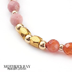 Mother's Ray True Friendship Affirmation Bracelet – Rhodochrosite and Agate Beaded Bracelets – Genuine Gemstones and Crystals Bracelet for Women – Adjustable Nylon Cord for Comfortable Wear