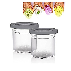 UNDR 2/4/6PCS Creami Containers, for Creami Ninja Ice Cream Deluxe,16 OZ Creami Pint Containers Dishwasher Safe,Leak Proof Compatible with NC299AMZ,NC300s Series Ice Cream Makers,Gray-4PCS
