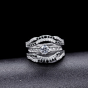 Uloveido Women Double Infinity Wedding Ring Guard Enhancer Black Cubic Zirconia Ring for Anniversary Promise Ring Enhancer with CZ Crystals Size 7 Y444