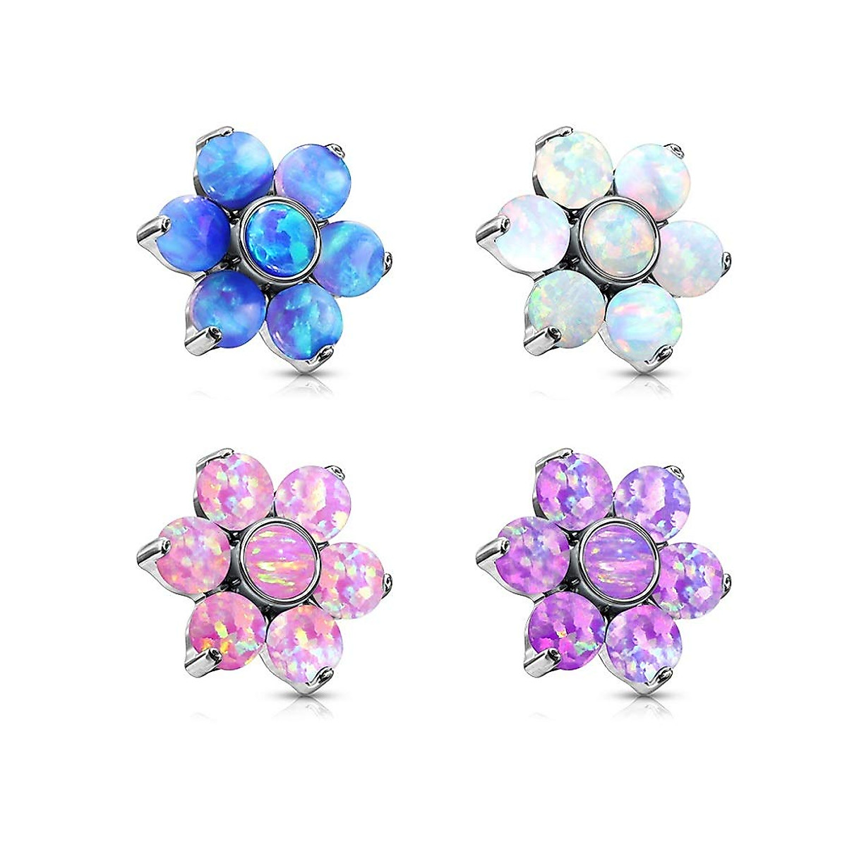 Pierced Owl 14-16G Stainless Steel Synthetic Opal Flower Internally Threaded Dermal Anchor Top (Blue, 14GA (1.6mm))