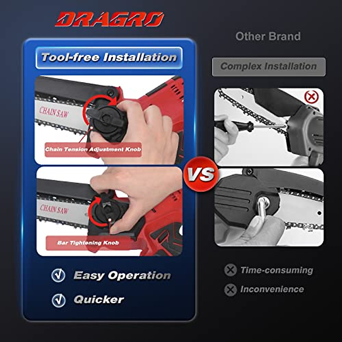 6-inch Mini Chainsaw Cordless, Battery Powered Electric Chainsaw Cordless, Handheld Chainsaw with 2Pcs 21V 2.0Ah Batteries, Portable Small Chainsaw for Tree Trimming Branch Pruning and Wood Cutting