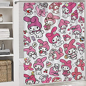 fmsnupz 4PCS Anime Shower Curtain Set, Cute Bathroom Decor with Non-Slip Rugs, Toilet Lid Cover and Bath Mat, Waterproof Fabric Shower Curtains with 12 Hooks, 70.8"x70.8"