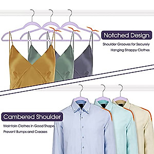 Cozymood Purple Velvet Hangers Felt Hangers 60 Pack, Thin Hangers Non Slip Clothes Hangers Velvet, Premium Flocked Hangers with 360 Degree Rotatable Hook, Durable Velvet Shirt Hangers for Adult
