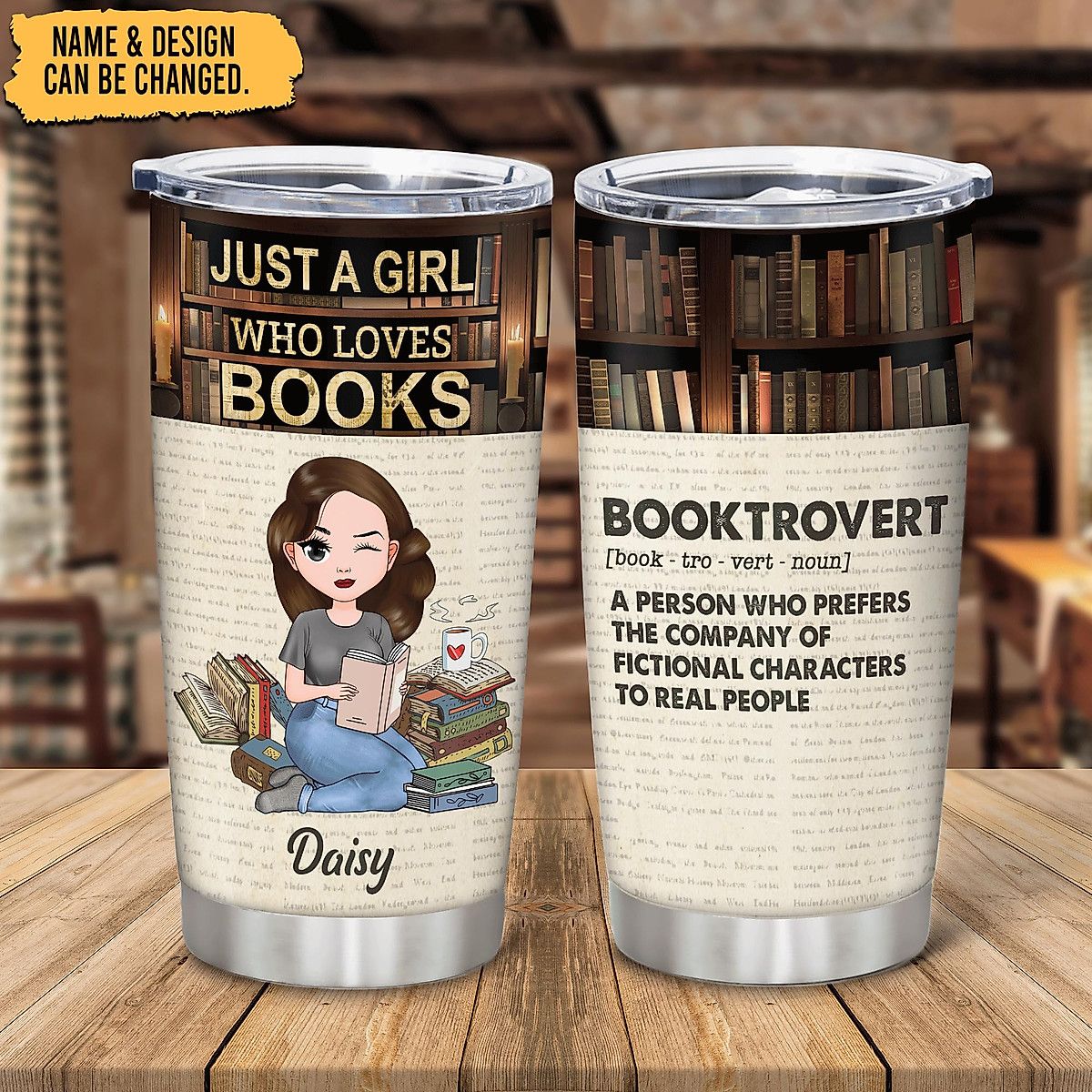 Hyturtle Personalized Book Tumbler Gifts For Women - Birthday Christmas Gifts For Book Lovers - Librarian Gifts - Book Club Gifts - Booktrovert Custom Name 20oz Stainless Steel Travel Tumbler Cup