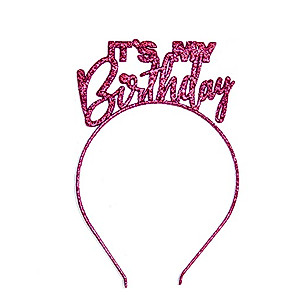 RhinestoneSash Birthday Headband for Women - Hot Pink Sparkle It's My Birthday Headband - Birthday Gifts for Women, Pink Birthday Tiara, Pink Birthday Party Supplies, Decorations (MyBday) Pnk