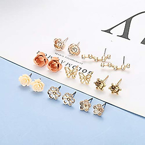 LOLIAS 93 Pairs Assorted Multiple Earrings Set for Women Cute Simple Faux Pearl Hoop Bar Moon Star CZ Stud Earring Jewelry,Gold Tone