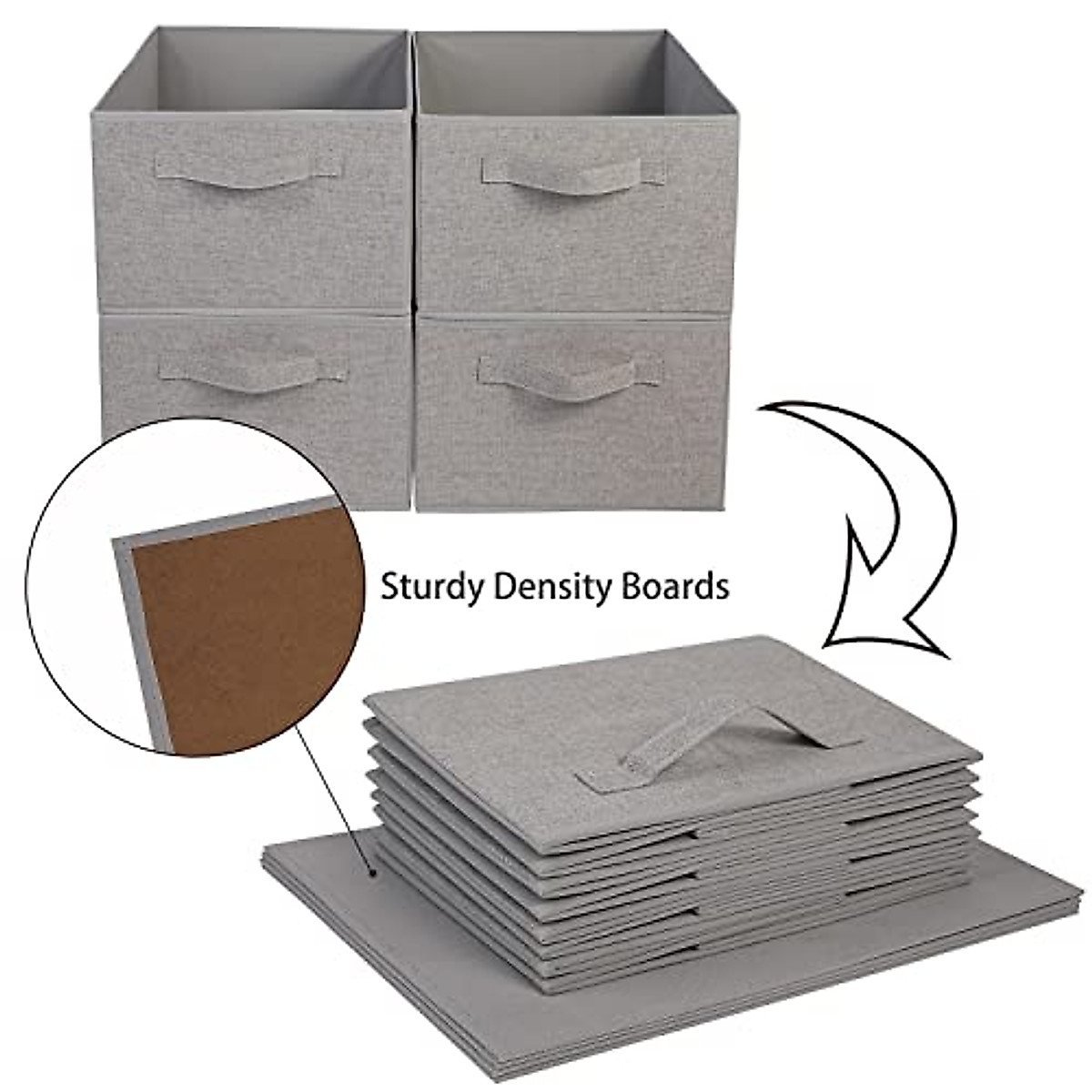 BOMKEE Collapsible Sorage Bins, Storage Cubes Baskets Collapsible Fabric Storage Boxes with Handles for Home and Office (Set of 4, 15.4 x 11.4 x 7.91inch)