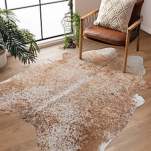 Cowhide Rug Premium Cow Print Rug Non-Slip Cow Hide Area Rug Animal Print Rug Western Rugs for Living Room Bedroom Dining Room Rug for Western Decor (Tan Cowhide, 8x10ft)