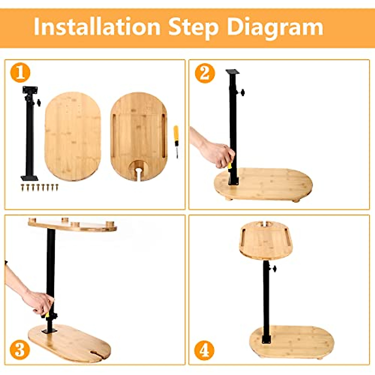 Bamboo Bathtub Tray Table, 15.7 inch Bath Tray, Bath Caddy Tray with Adjustable Height,Bathtub Tray Bracket with Wine Glass Phone Holder for Luxury Bathtub Home Spa Bathtub Accessories…