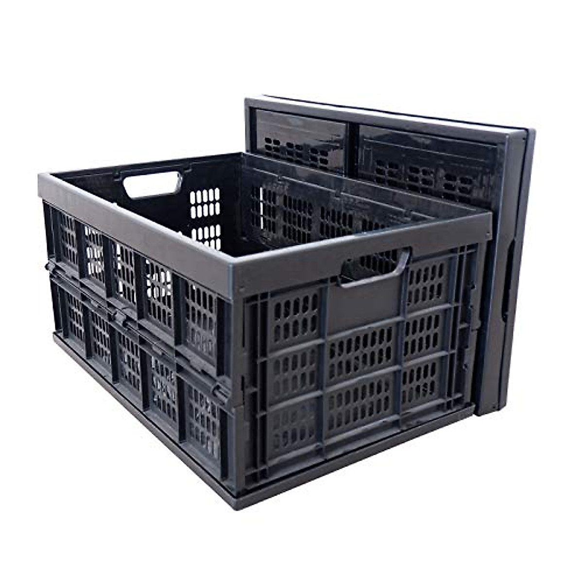 POOLWHALE 45L Collapsible Storage Bin/Container: Grated Wall Utility Basket/Tote,Black (Pack of 2)