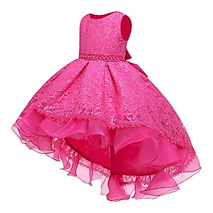 Flower Princess Girls Dress for Kids Wedding Bridesmaid First Communion Birthday Party Holiday Formal Prom Dance Evening Ball Gown Embroidery Lace Long Tutu Dresses Hot Pink 7-8 Years