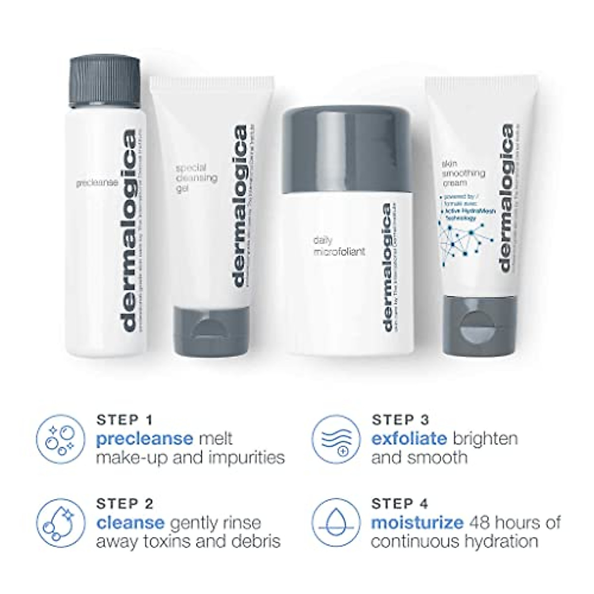 Dermalogica Discover Healthy Skin Kit - Includes: Precleanse, Face Wash, Face Exfoliator, & Moisturizer - Wash Away Impurities To Reveal Glowing Skin