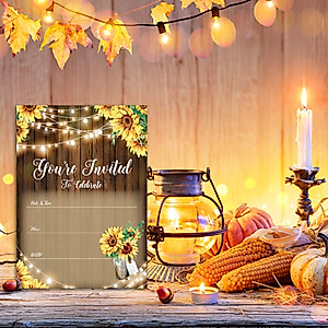 AnyDesign Rustic Sunflower Fill-in Party Invitations, 25 Sets with 25 Envelopes, Suitable for Birthday, Baby Shower, Wedding, Bridal Shower, Rehearsal Dinner, Anniversary, etc.