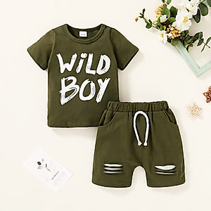 Happy Town Toddler Baby Boy Clothes Short Sleeve T-shirt and Shorts Boys Summer Clothes Set (Green, 6-12 Months)