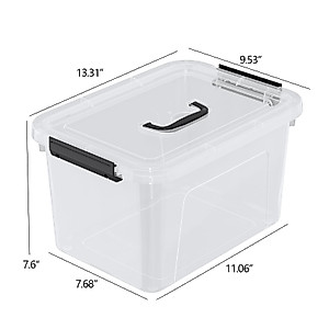 Wekioger 4 Pack 10 L Plastic Storage Box, Clear Latching Bin with Handle