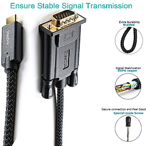 DteeDck USB C to VGA Cable 6 ft, USB Type C (Thunderbolt 3) to VGA Cable Sturdy Braided for USB 3.1 Devices-Compatible with MacBook Pro, iPad Pro Galaxy S10/S9/S8, Surface Book 2, Dell XPS, HP Etc