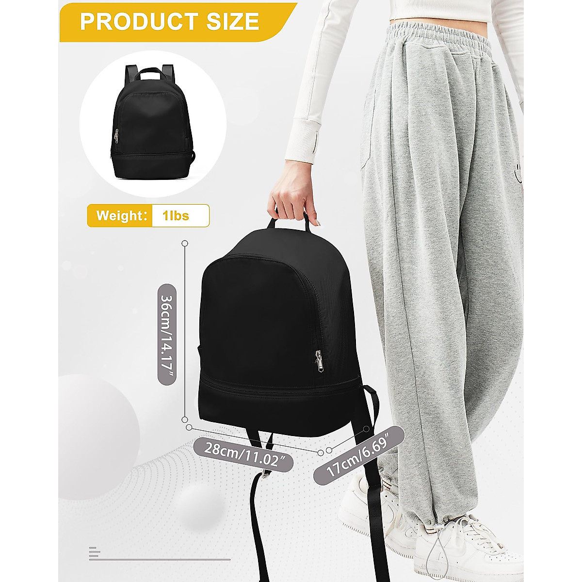 coofay Mini Black Backpack Purse For Women Anti Theft Backpack Small Gym backpack With Shoe Compartment Waterproof Backpack For College Aesthetic Backpack Simple Cute Backpack