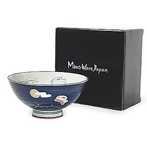 MINO WARE JAPAN Traditional Style Japanese Ceramics Rice Bowl Chawan Pottery, Dishwasher Microwave Safe Made in Japan (Totoya Usagi, Medium (oohira))