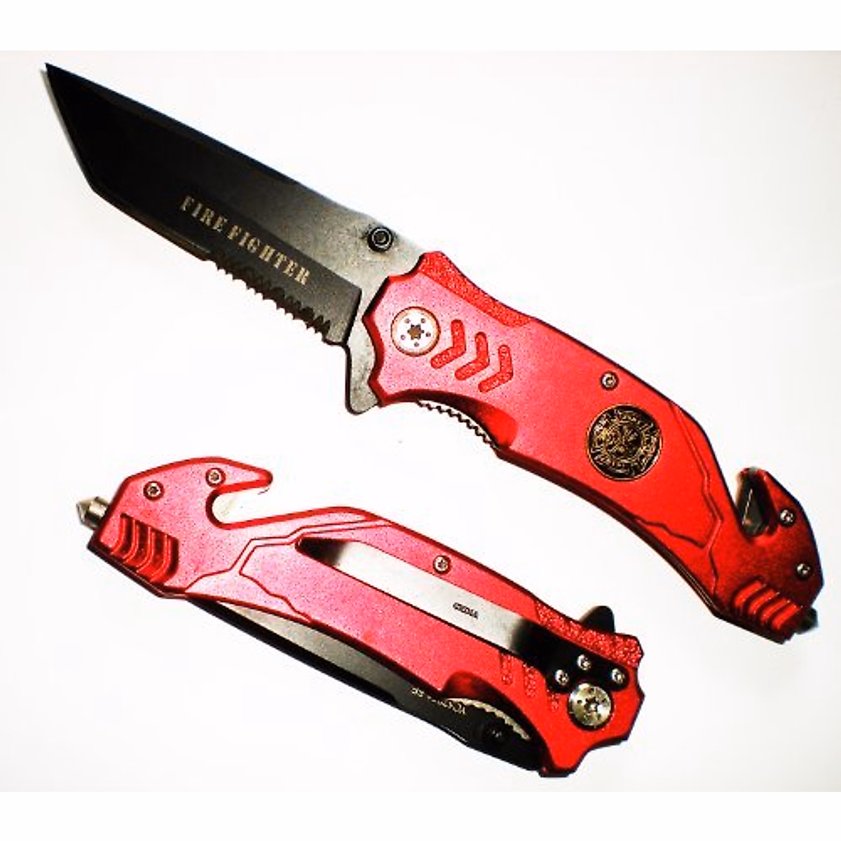 US FIRE FIGHTER ASSISTED Opening TANTO BLADE RESCUE POCKET KNIFE + Seat Belt Cutter + Glass Breaker