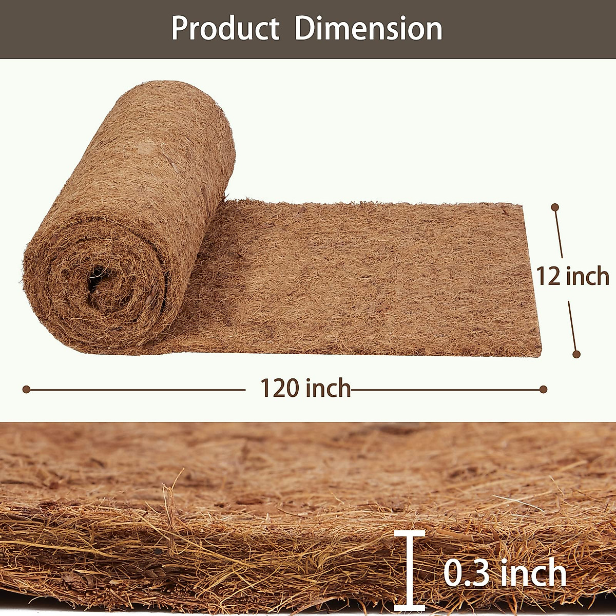 GreatBuddy Coco Liner Roll 120x12 Inch, Natural Coconut Liners for Planters, Thick Coco Fiber Mat for Hanging Basket, Animal Mats and More,Easy to Cut