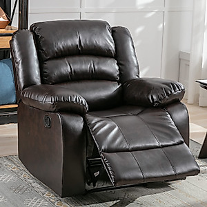 ANJ Manual Recliner Chair, Breathable Faux Leather Reclining Chairs with Overstuffed Arm and Back, Living Room Single Sofa Recliners (Dark Brown)