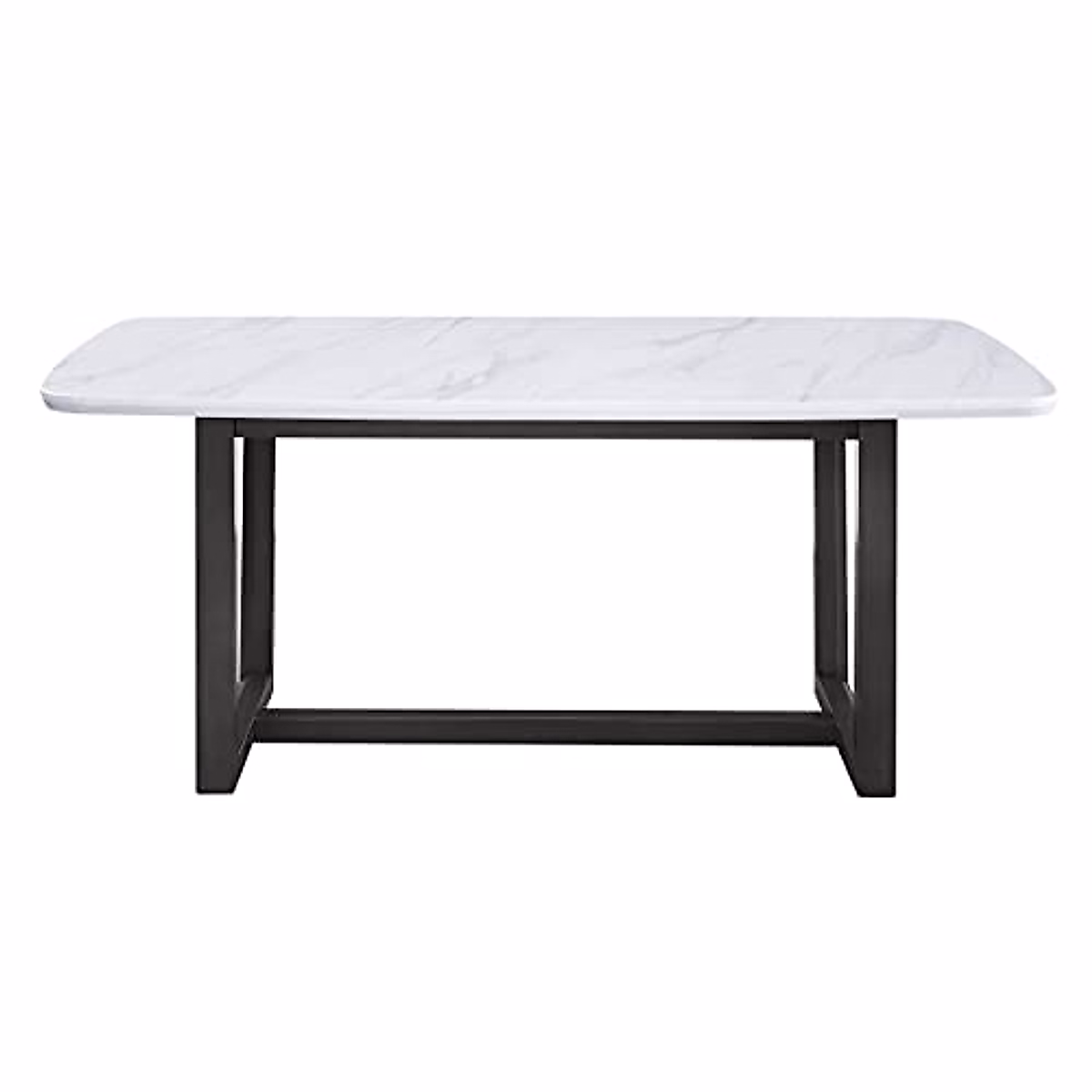 Dining Table in Marble Top and Weathered Gray Finish White Modern Contemporary Rectangle Wood
