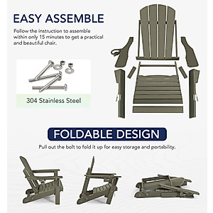 ABCPATIO Folding Plastic Adirondack Chair - Outdoor Weather Resistant Adirondack Chairs with Cup Holder, Stackable Seating for Patio, Porch, Deck, Pool, Garden, Backyard (Seat Width 21.6", Dark Brown)