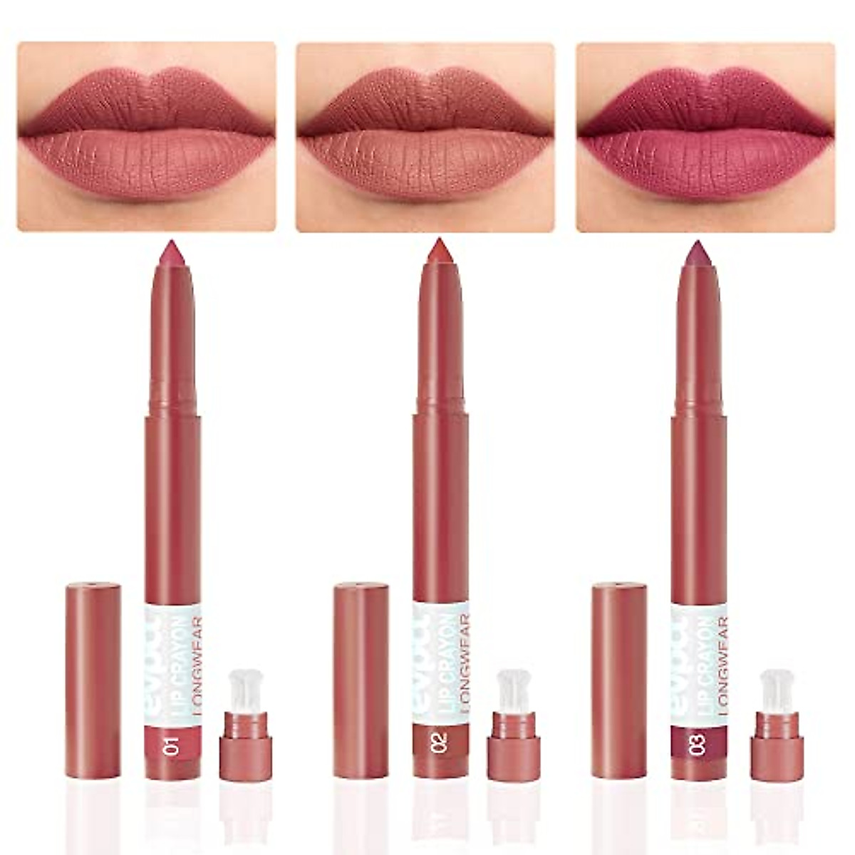 BINGBRUSH 3 Colors Crayon Matte Longwear Lipstick Pack Set,Moisture Smooth Lipliner With Built-in Sharpener Ultimate for Makeup- Nourishing Lipgloss