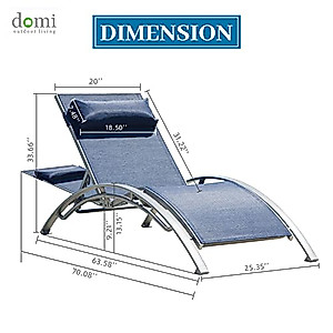 Domi Lounge Chair Set of 2, Aluminum Lounge Chairs for Outside with 5 Adjustable Positions, Chaise Lounge Outdoor for Pool, Garden, Beach, Camping, Backyard (Blue)