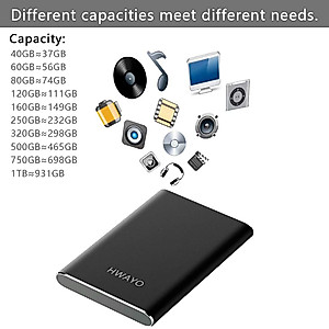 HWAYO 750GB Portable External Hard Drive, USB3.1 Gen 1 Type C Ultra Slim 2.5'' HDD Storage Compatible for PC, Desktop, Laptop, Mac, Xbox One (Black)