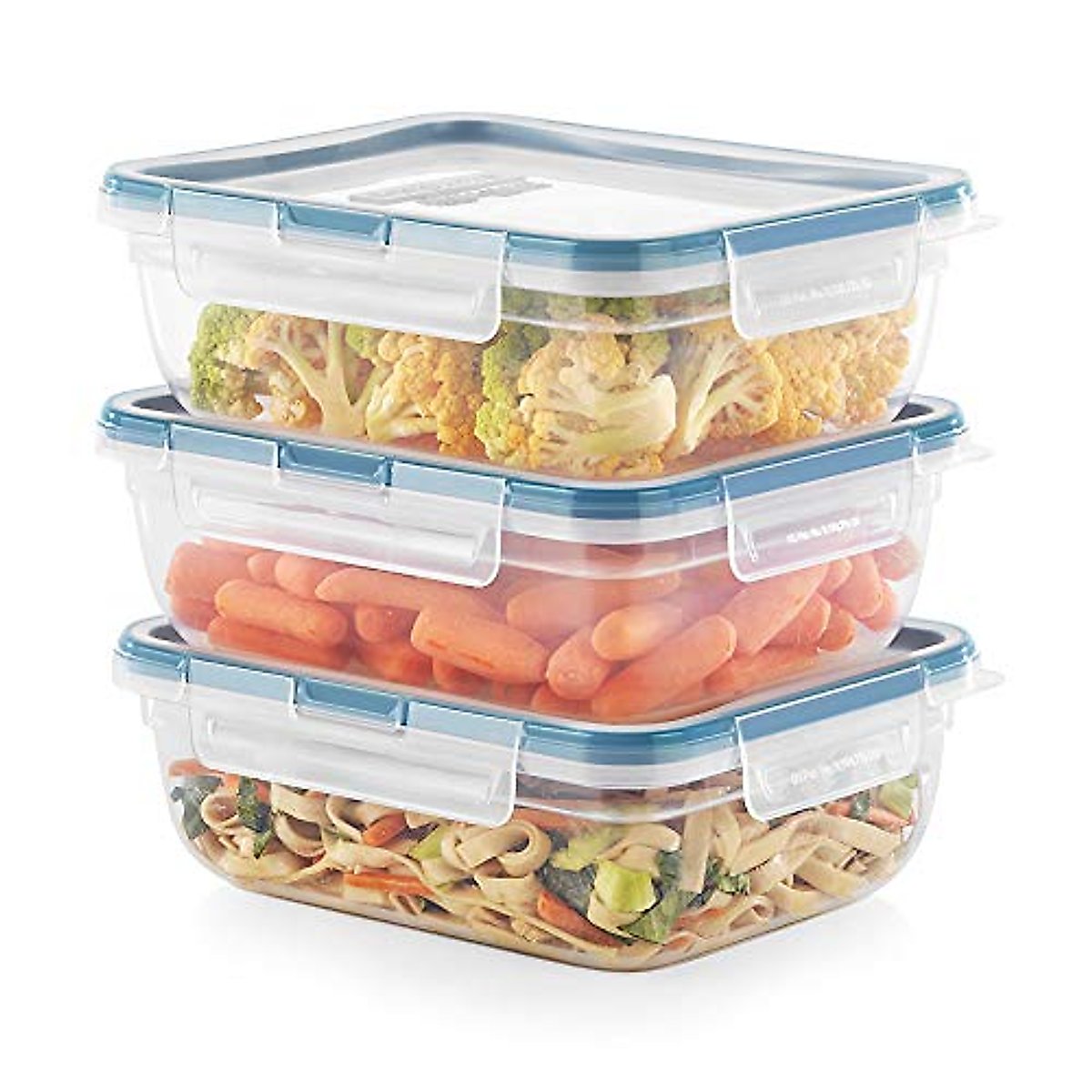 Snapware Total Solution 6-Pc Plastic Food Storage Containers Set with Lids, 8.5-Cup Rectangle Meal Prep Container, Non-Toxic, BPA-Free with 4 Locking Tabs, Microwave, Dishwasher, and Freezer Safe