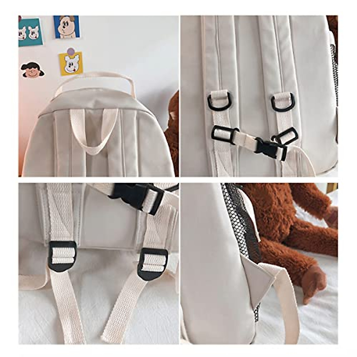 SPORTBANG Cute Aesthetic Backpack for teen girls middle school Bag Student Laptop White Backpacks With Cute pin accessories (White, One Size)